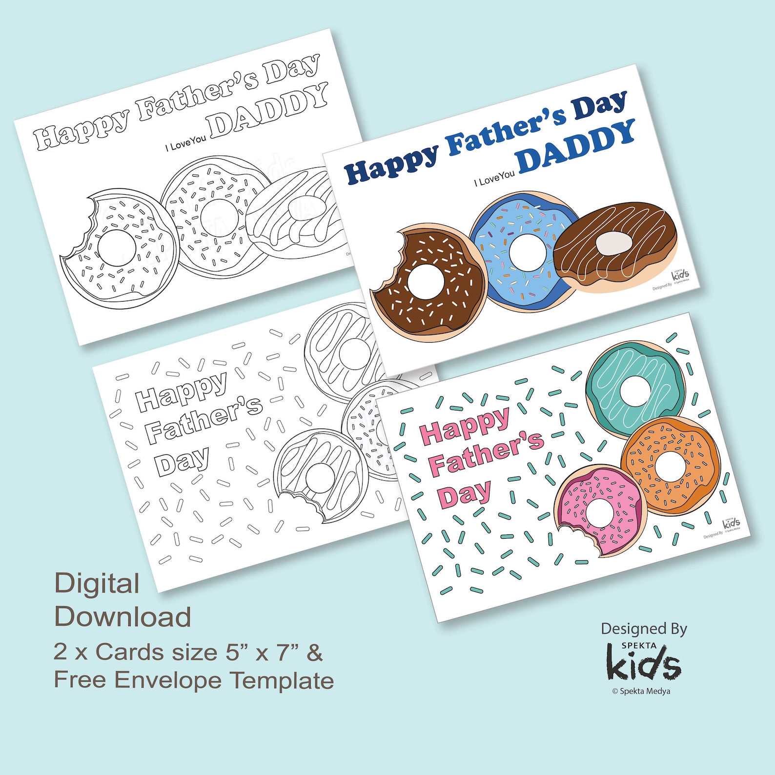 Father's Day Coloring Donut Cards - Etsy