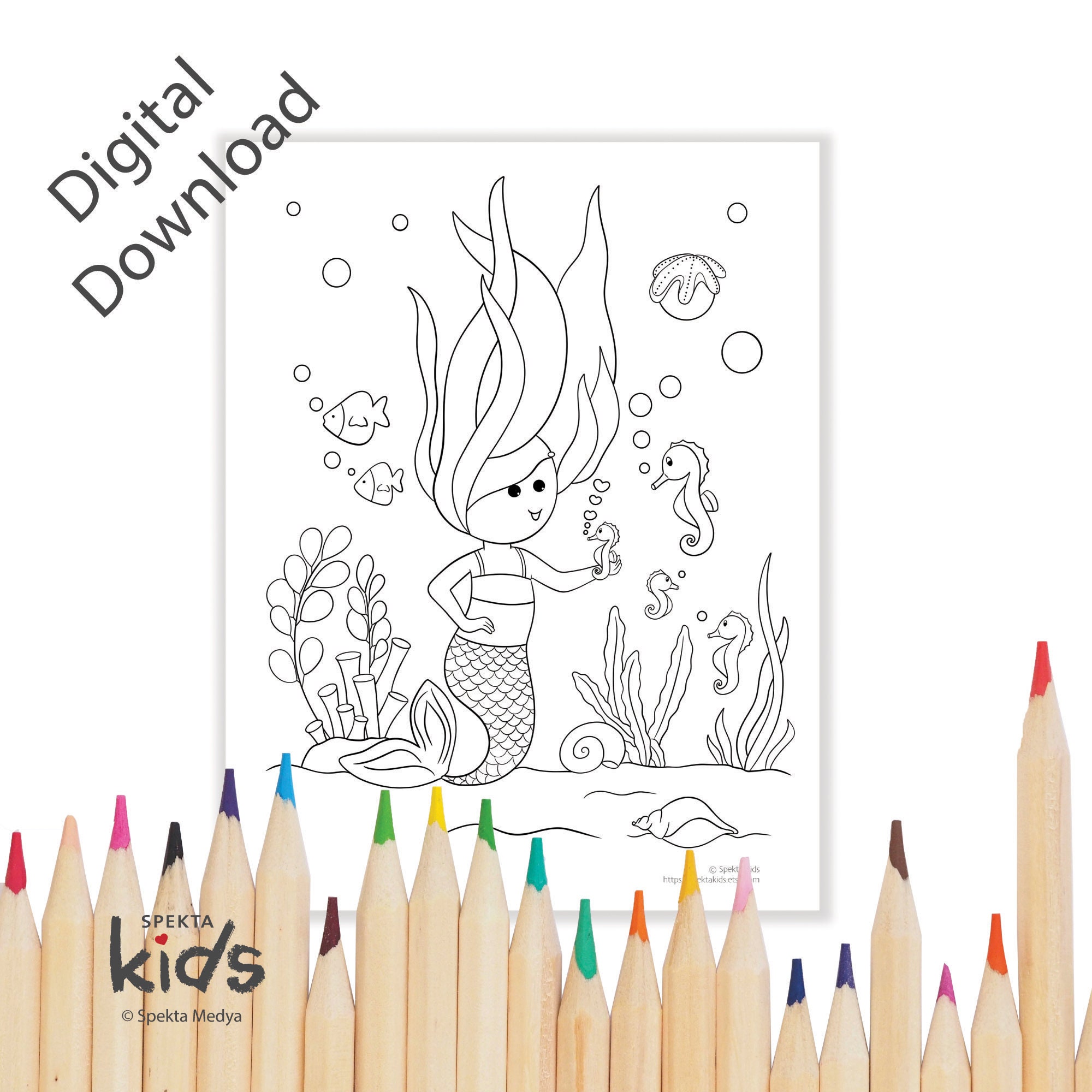 Mermaids Under the Sea Coloring Pages for Kids, Toddlers - Etsy