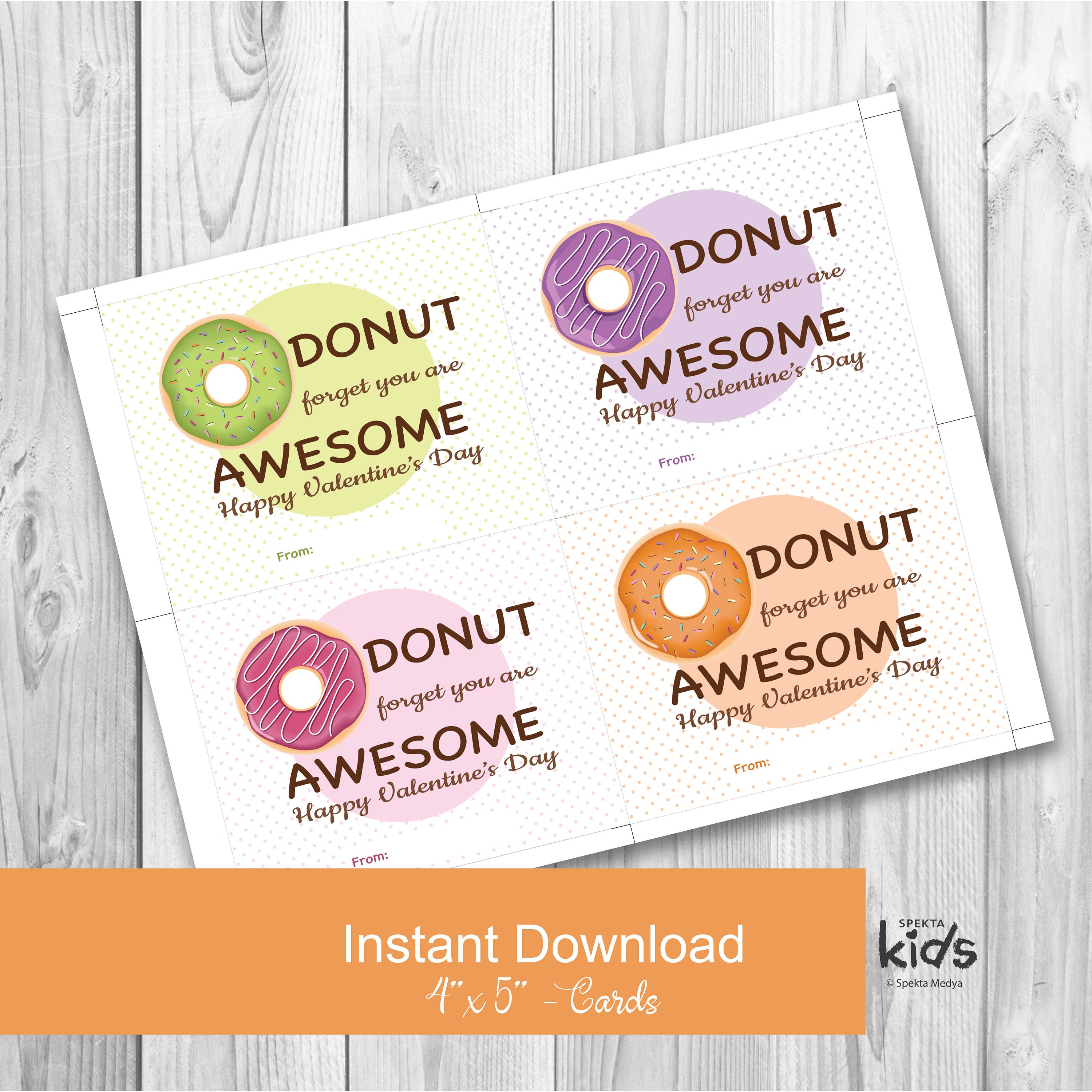 Printable Donut Valentine Cards for Kids, Set of 4 (digital Download ...