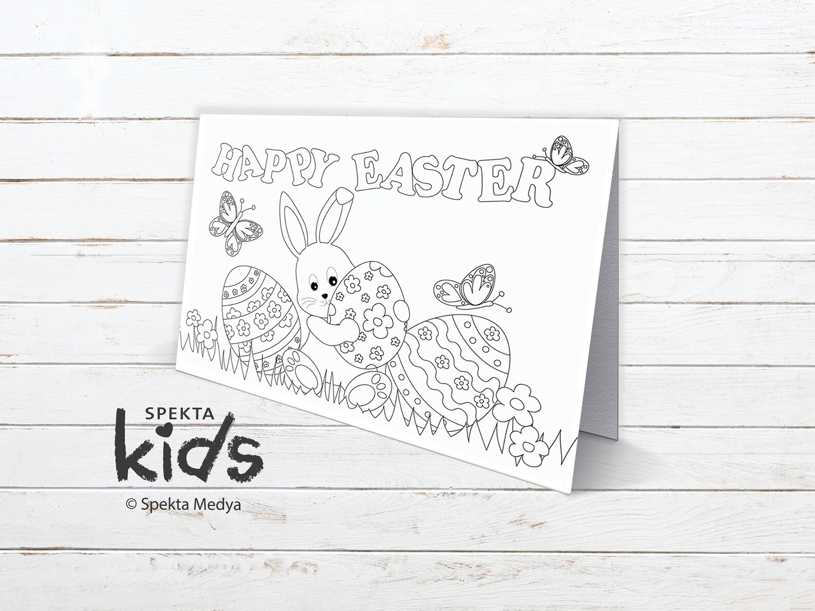 Happy Easter Coloring Card for Kids, Easter Bunny Card, Easter Greeting ...
