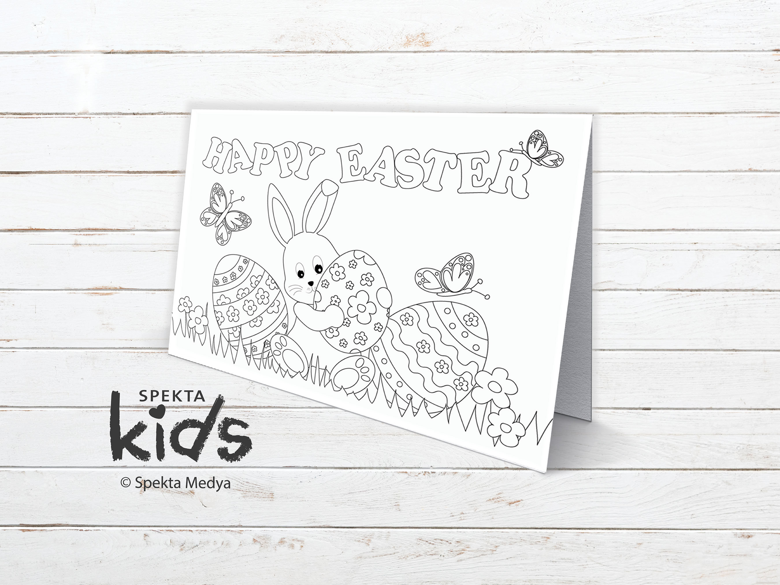 Happy Easter Coloring Card for Kids, Easter Bunny Card, Easter Greeting ...
