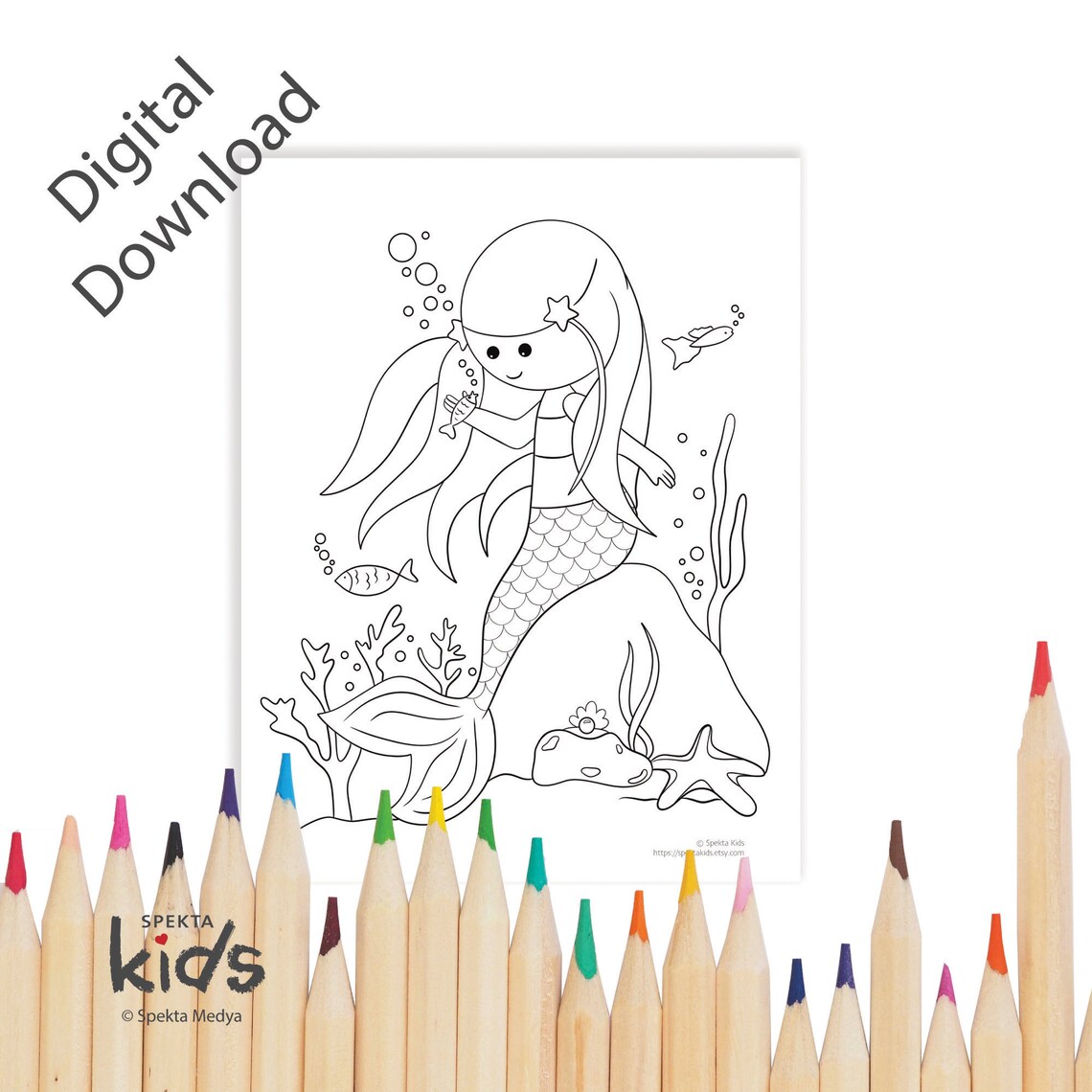 Mermaids Under the Sea Coloring Pages for Kids, Toddlers - Etsy