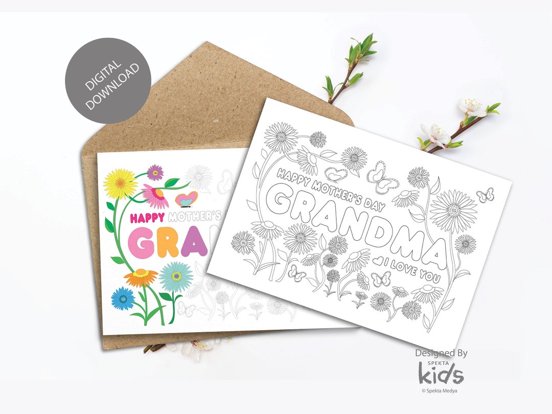 Printable Mothers Day Coloring Card for Grandma, Kids Printable Mothers ...