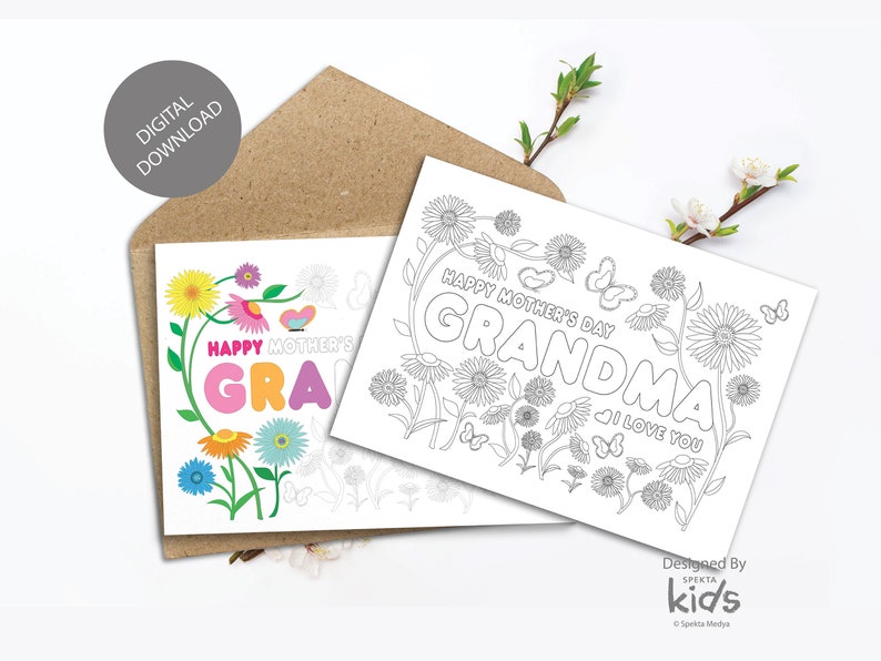 Printable Mother's Day Coloring Card for Grandma (digital Download) - Etsy