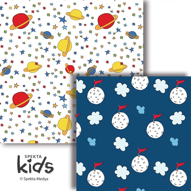 Space Digital Paper Pack , Seamless Digital Scrapbook With Astronaut ...