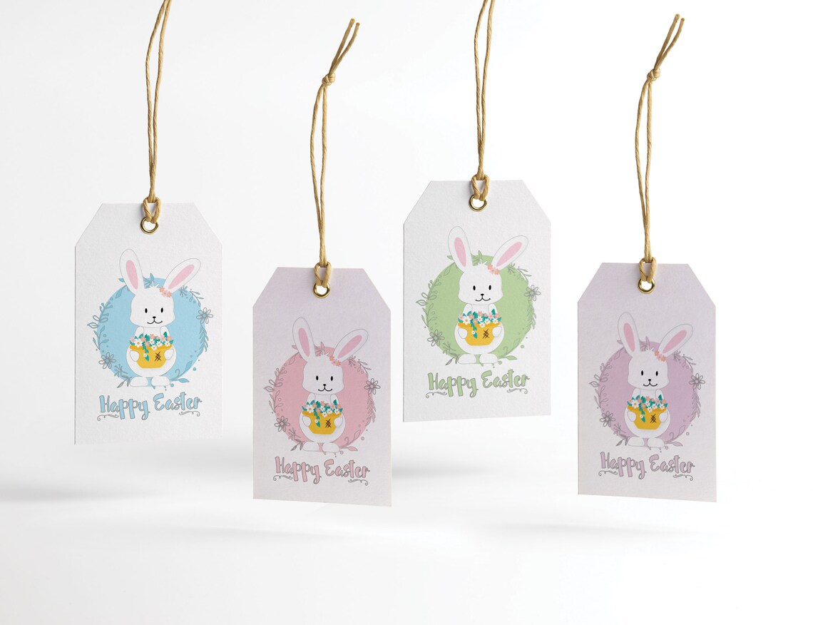 Printable Easter Bunny Favor Tags, Printable Easter Tags, Happy Easter ...
