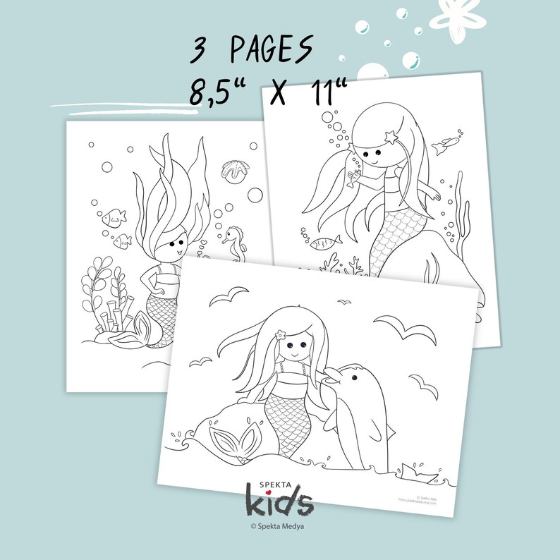 Mermaids Under the Sea Coloring Pages for Kids, Toddlers - Etsy