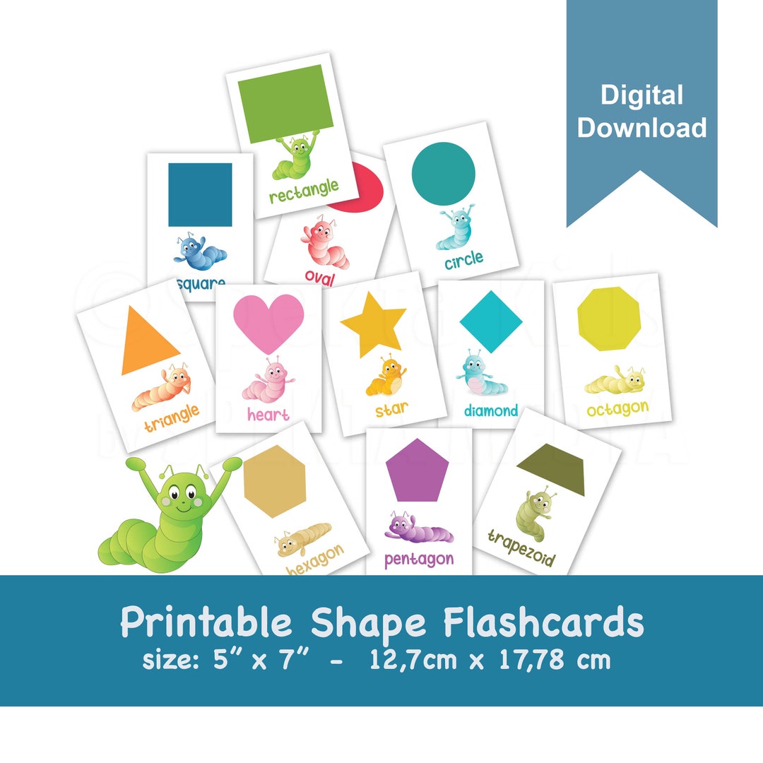 Printable Shapes Flashcards Set of 12, PDF Download, Basic Shapes Flash ...