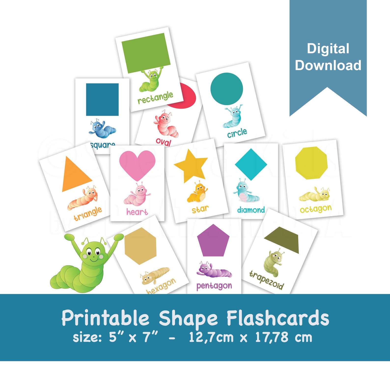 Printable Shapes Flashcards Set of 12, PDF Download, Basic Shapes Flash ...