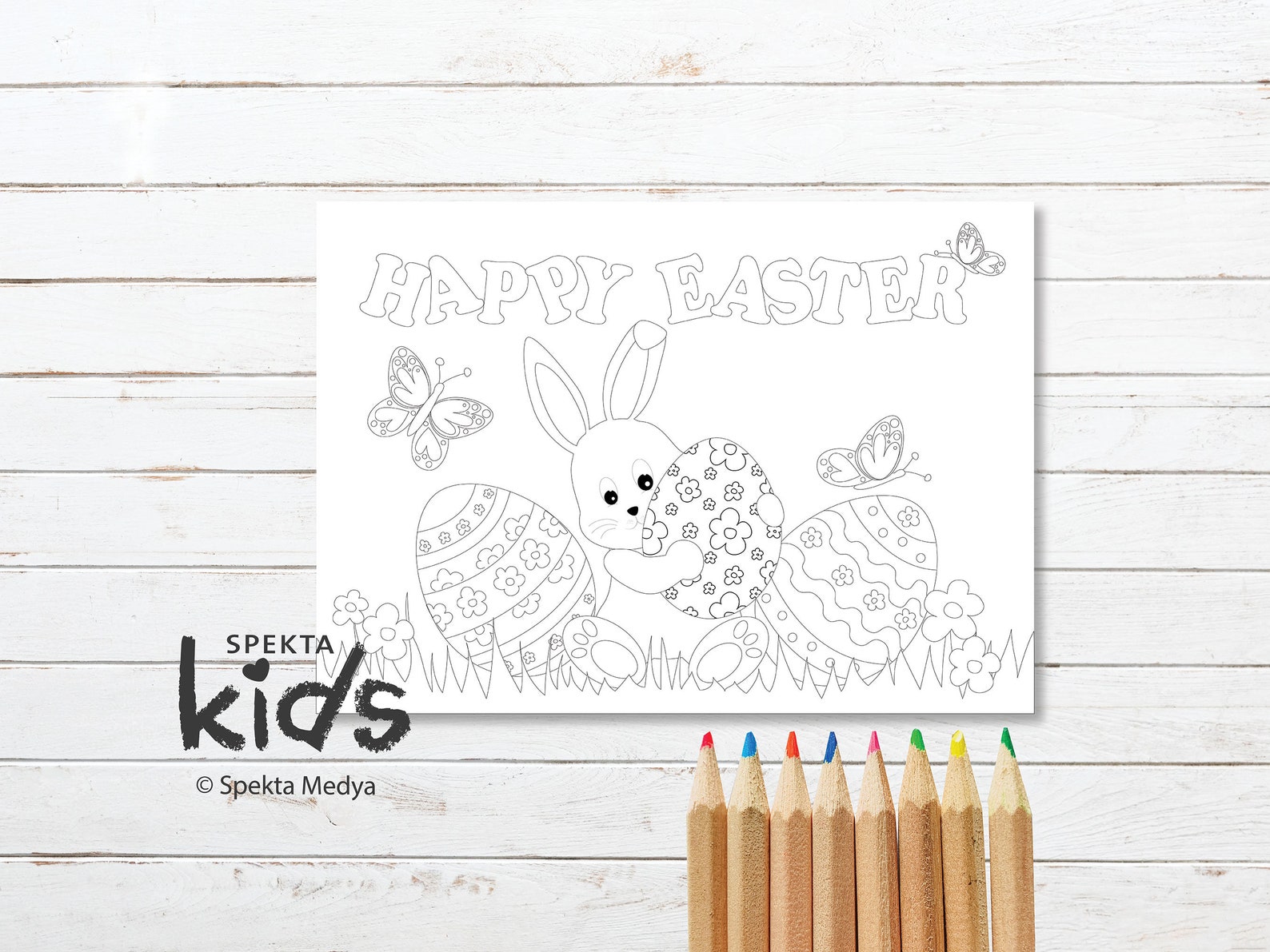Happy Easter Coloring Card for Kids, Easter Bunny Card, Easter Greeting ...
