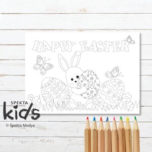 Happy Easter Coloring Card for Kids, Easter Bunny Card, Easter Greeting ...