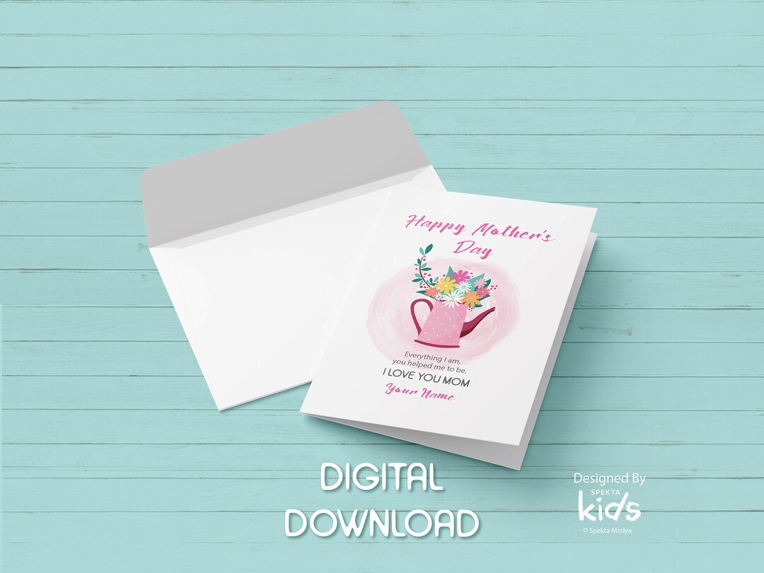 Printable Mothers Day Card Watering Can With Flowers, Printable Mothers ...