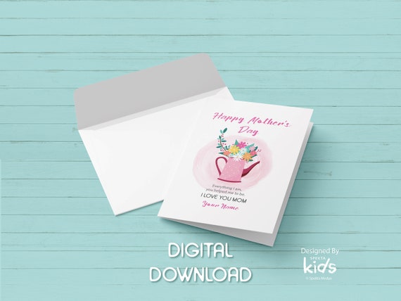 Printable Mothers Day Card Watering Can With Flowers | Etsy