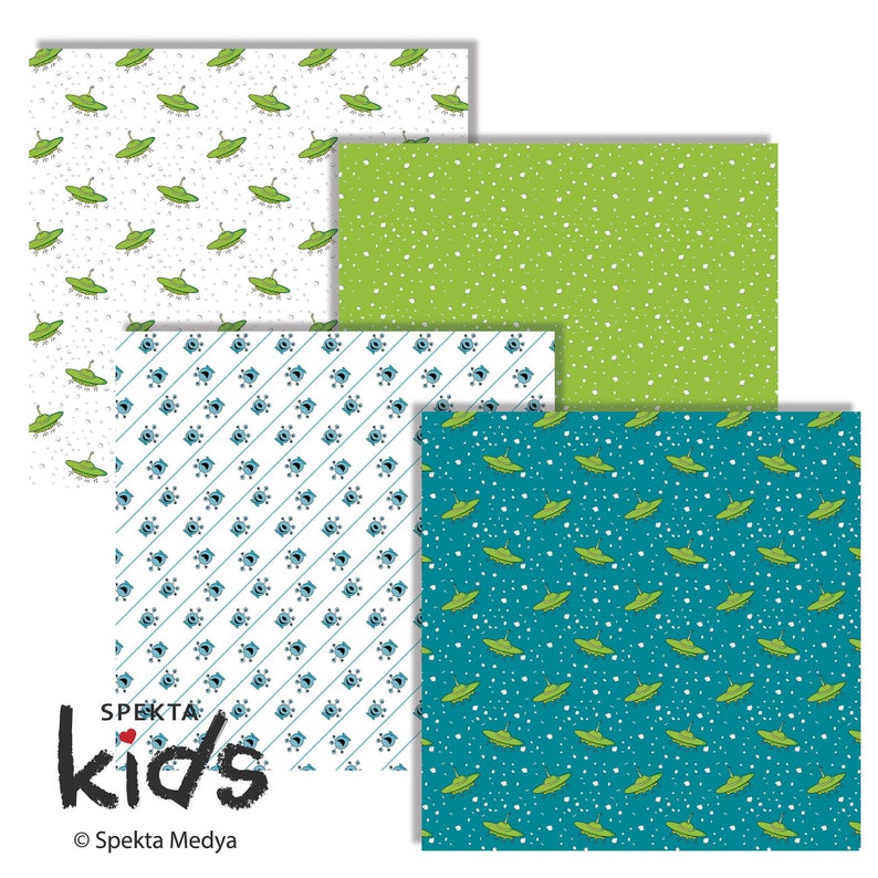 Cute Alien Digital Paper Pack , Seamless Digital Scrapbook With Baby ...