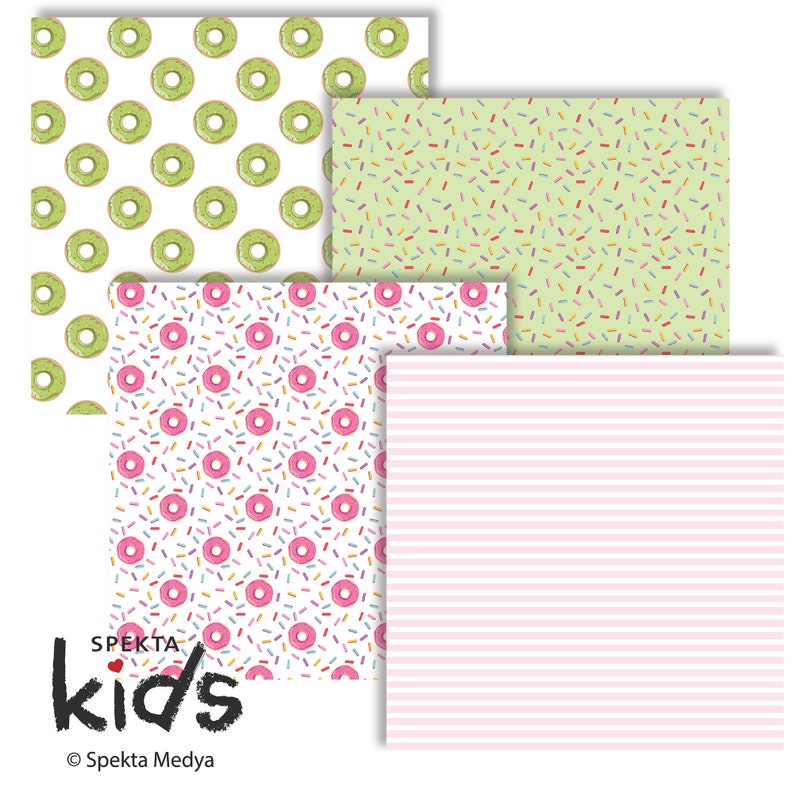 Donut Seamless Digital Papers for Scrapbooking, 16 Doughnut Party ...