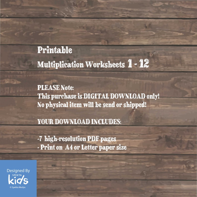 Printable Multiplication Worksheets 1 to 12 - Etsy
