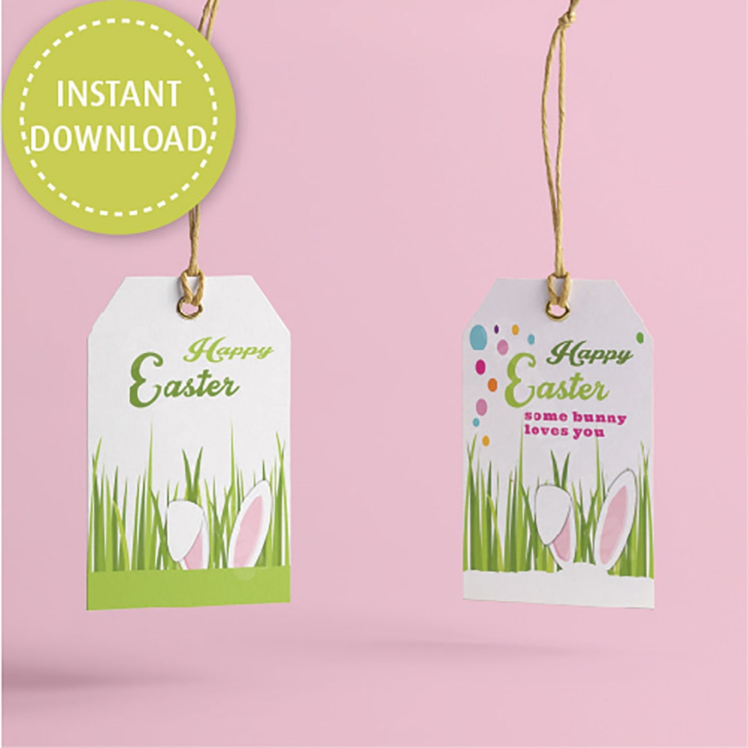 Printable Cute Bunny Tags, DIY Easter Tag, Easter Favor Tags, Grass ...
