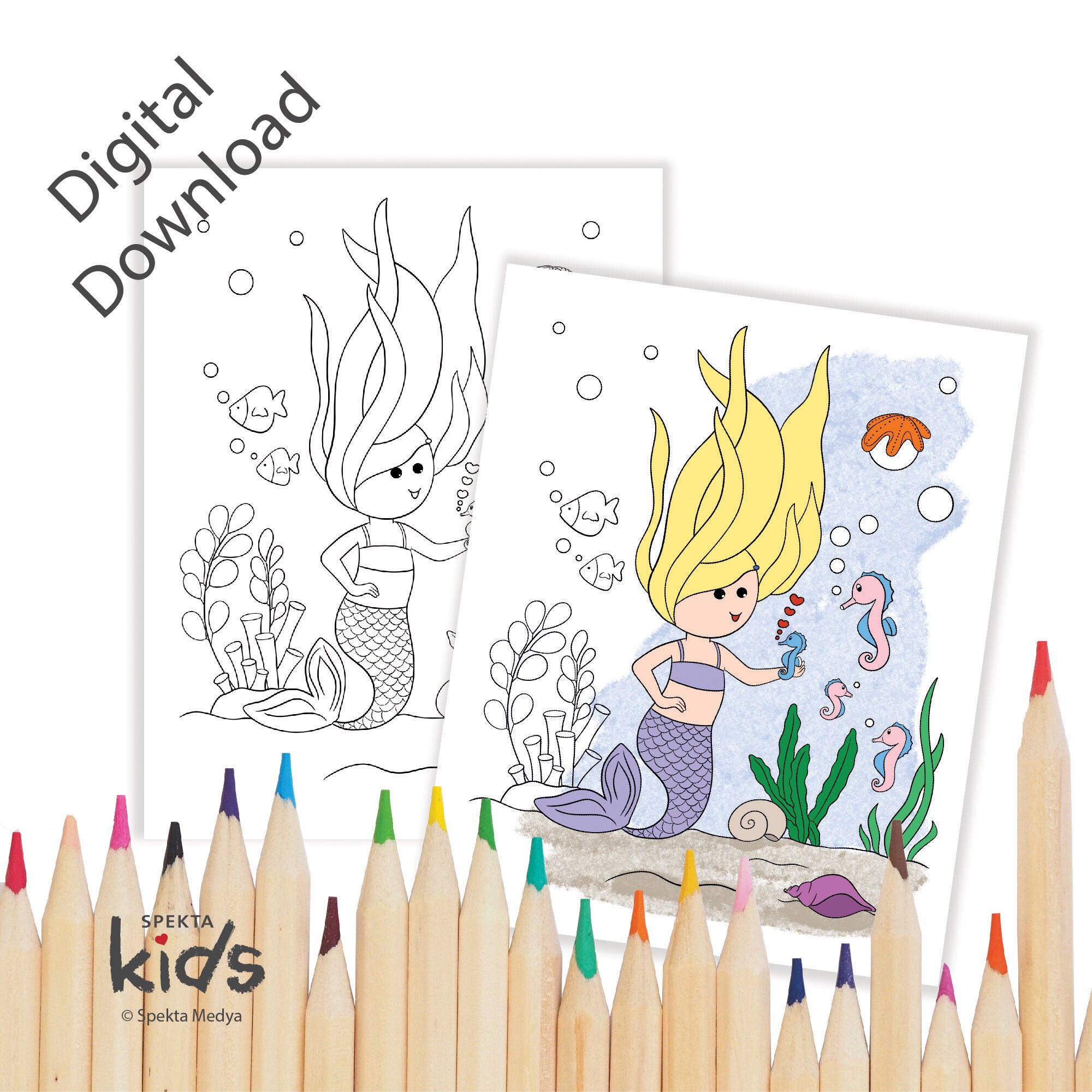 Mermaids Under the Sea Coloring Pages for Kids, Toddlers - Etsy