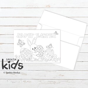 Happy Easter Coloring Card for Kids, Easter Bunny Card, Easter Greeting ...