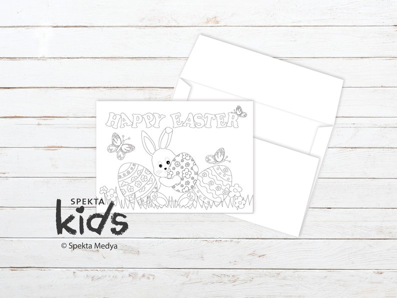 Happy Easter Coloring Card for Kids, Easter Bunny Card, Easter Greeting ...