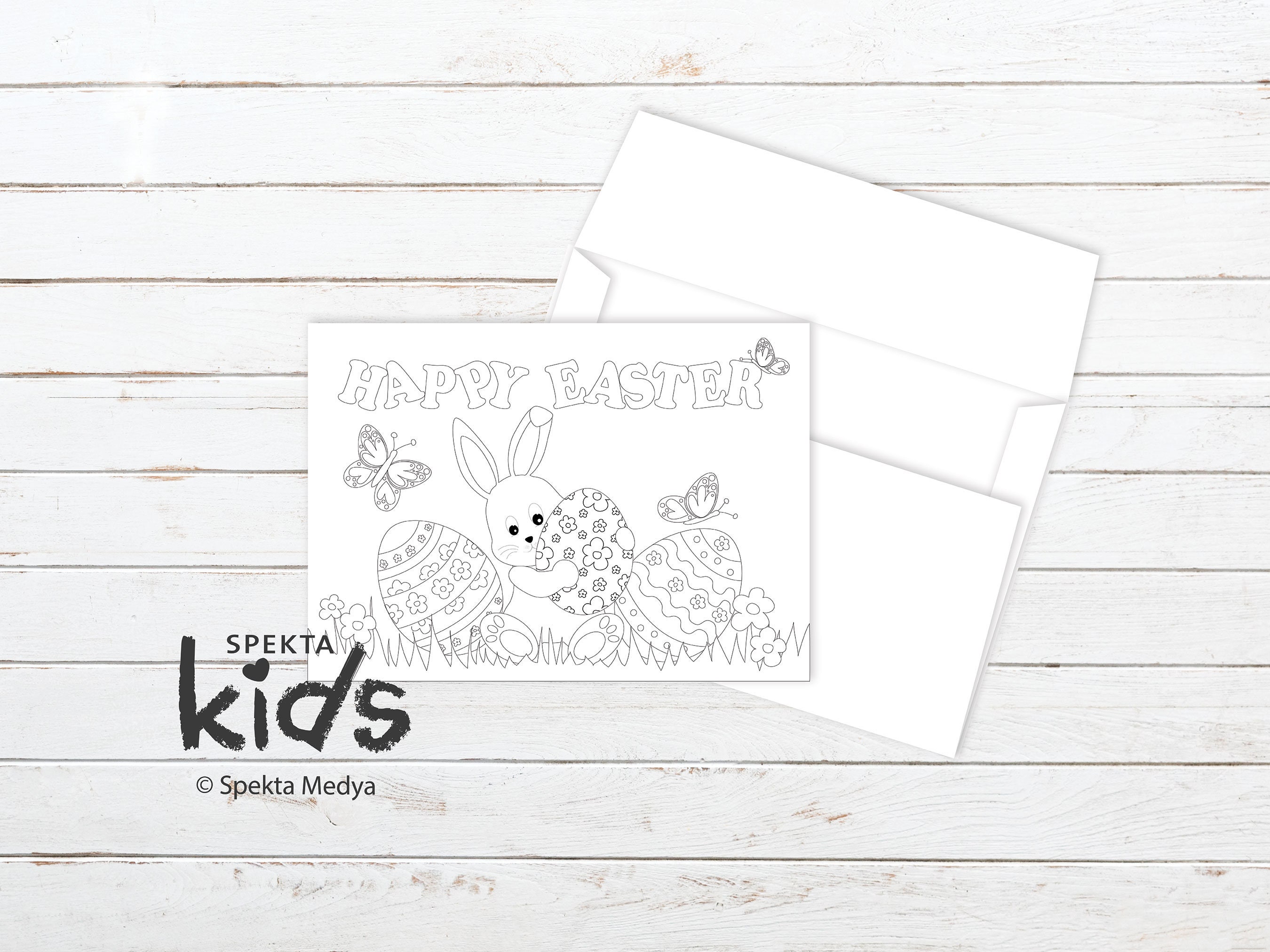 Happy Easter Coloring Card for Kids, Easter Bunny Card, Easter Greeting ...