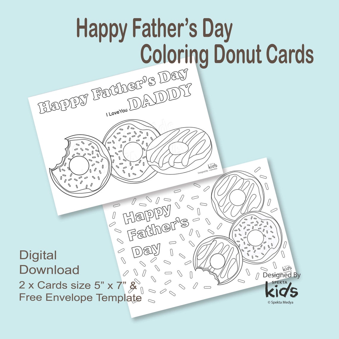Father's Day Coloring Donut Cards - Etsy
