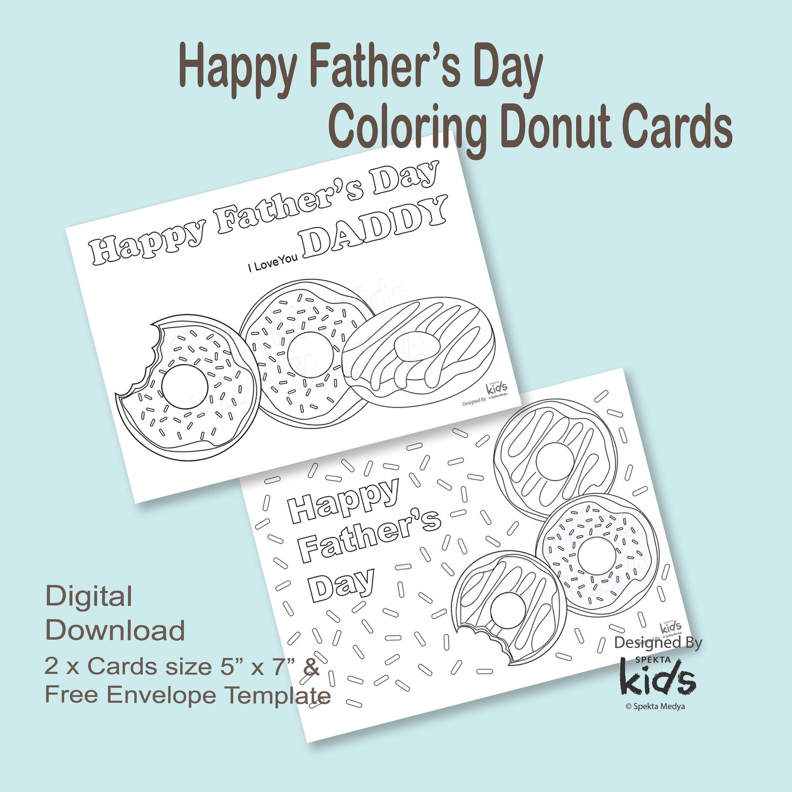 Father's Day Coloring Donut Cards - Etsy