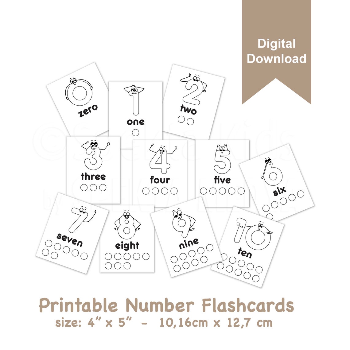 Printable Number Flashcards 0-10, Coloring Preschool Activity (digital ...