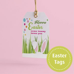 Printable Cute Bunny Tags, DIY Easter Tag, Easter Favor Tags, Grass ...