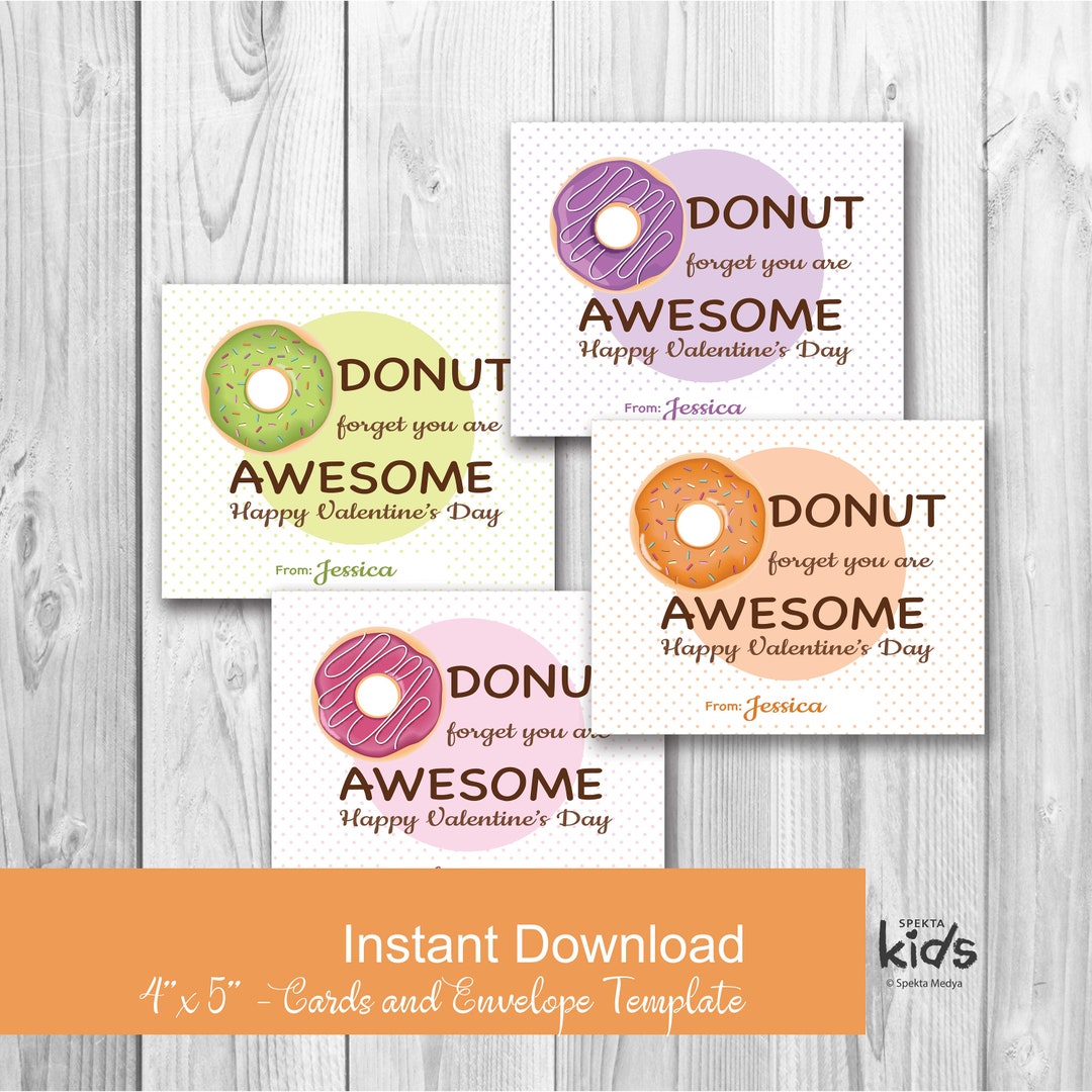 Printable Donut Valentine Cards for Kids, Donut Valentine Set, Donut ...
