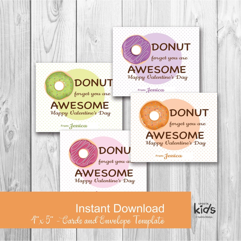 Printable Donut Valentine Cards for Kids, Donut Valentine Set, Donut ...