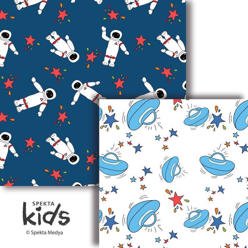 Space Digital Paper Pack , Seamless Digital Scrapbook With Astronaut ...