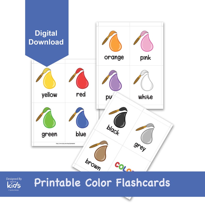 Printable Colors Flashcards11 Basic Colors Educational | Etsy