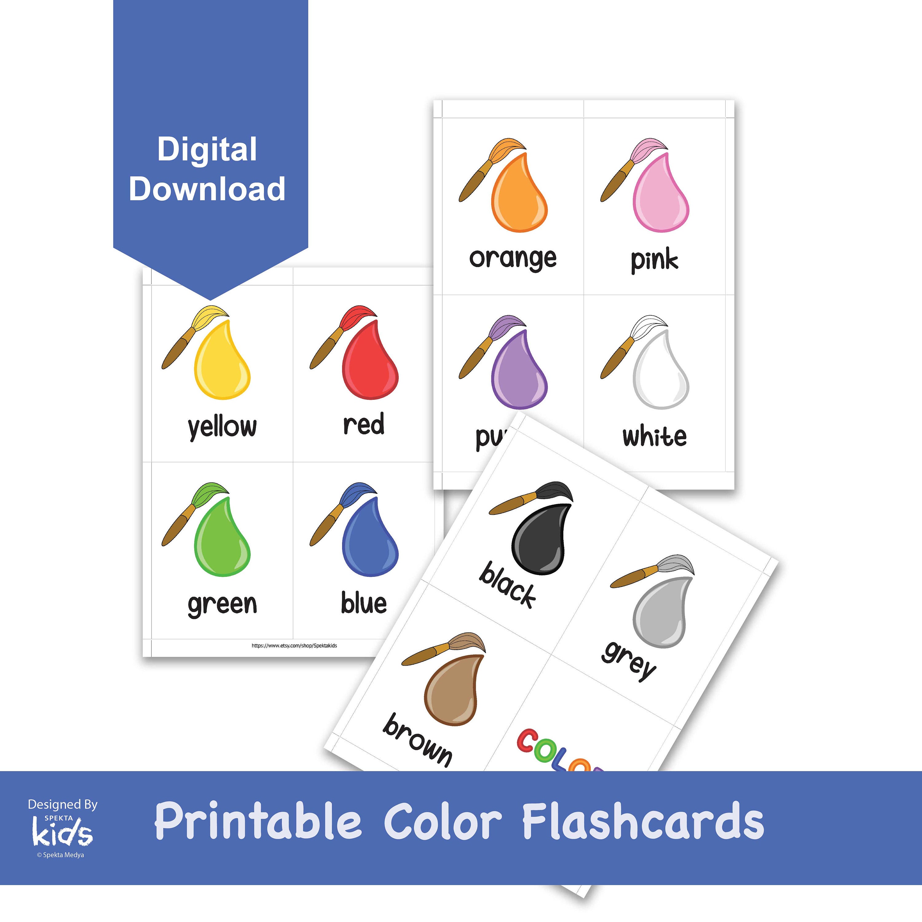 Printable Colors Flashcards,11 Basic Colors, Educational Flashcards ...