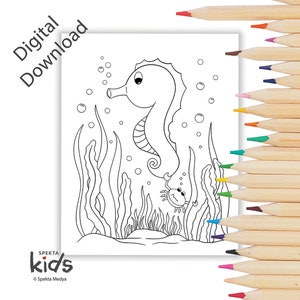 Sea Life Coloring Pages Cute Seahorse Design for Kids and Toddlers - Etsy