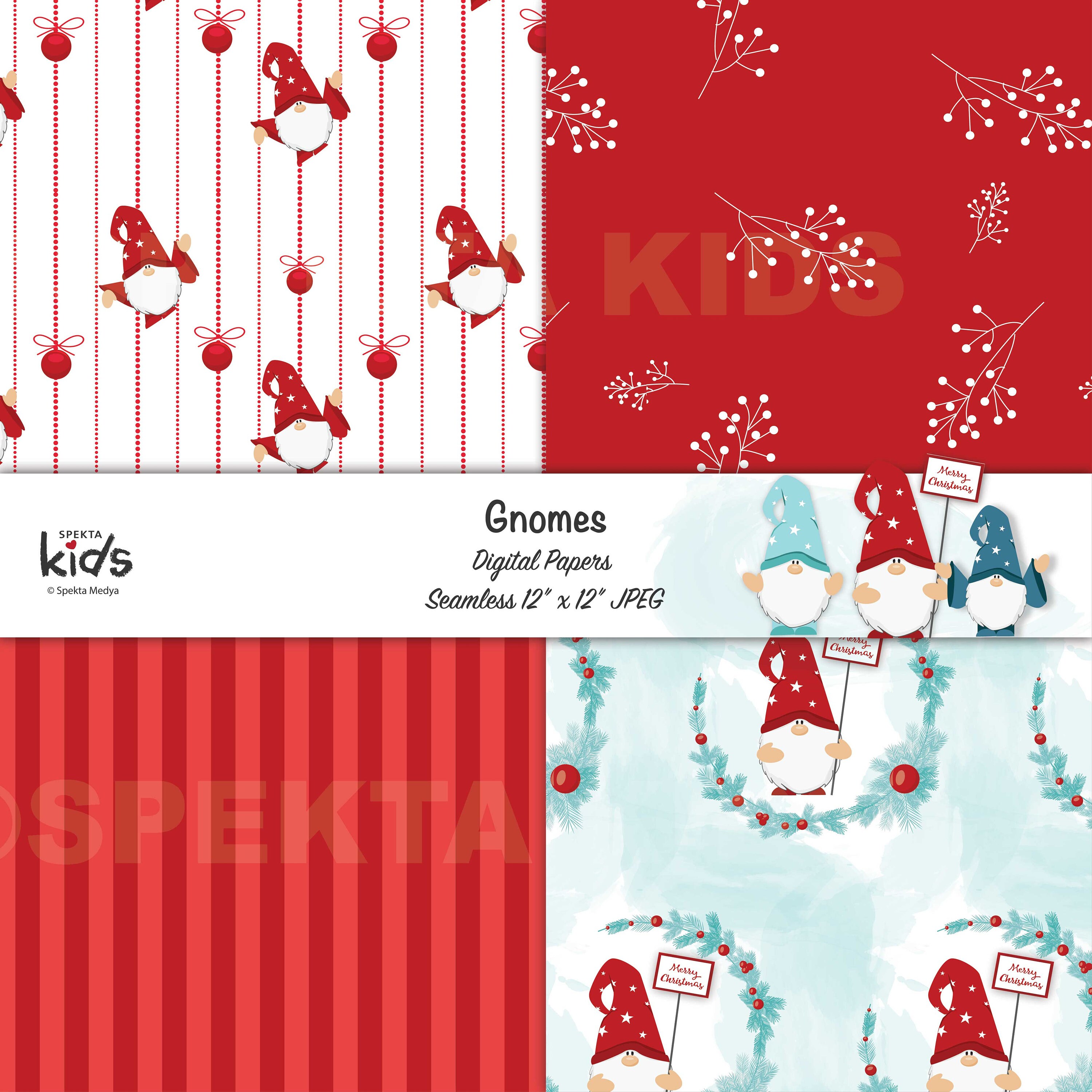 Christmas Gnome Digital Paper Seamless Hand Drawn Pattern Blue Red ...