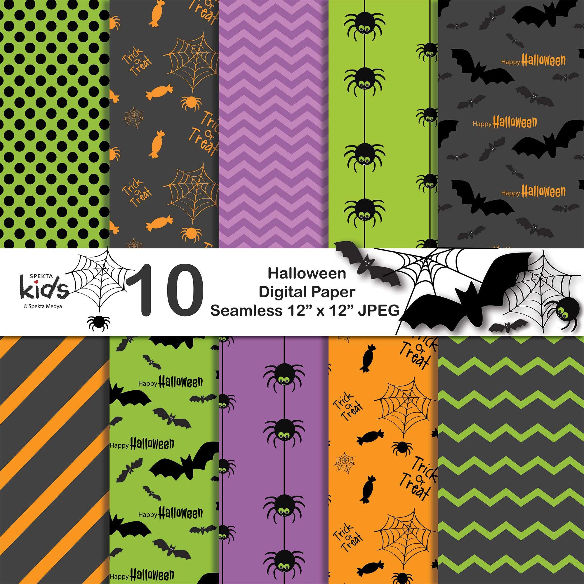 Halloween Digital Paper Pack , Seamless Digital Scrapbook With Spiders ...