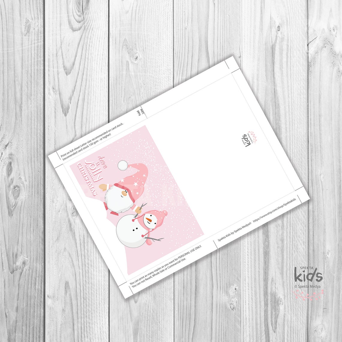 Printable Pink Christmas Card, Cute Gnome and Snowman (digital Download ...