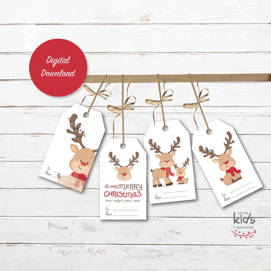 Printable Deer Christmas Tags, Instant Download PDF, Holiday Treat Tags ...