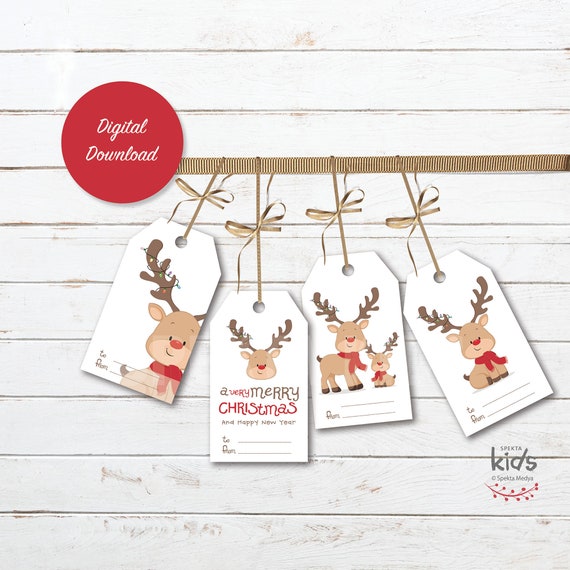 Printable Deer Christmas Tags Instant Download PDF Holiday | Etsy