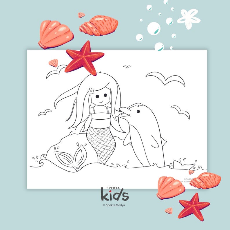 Mermaids Under the Sea Coloring Pages for Kids, Toddlers - Etsy