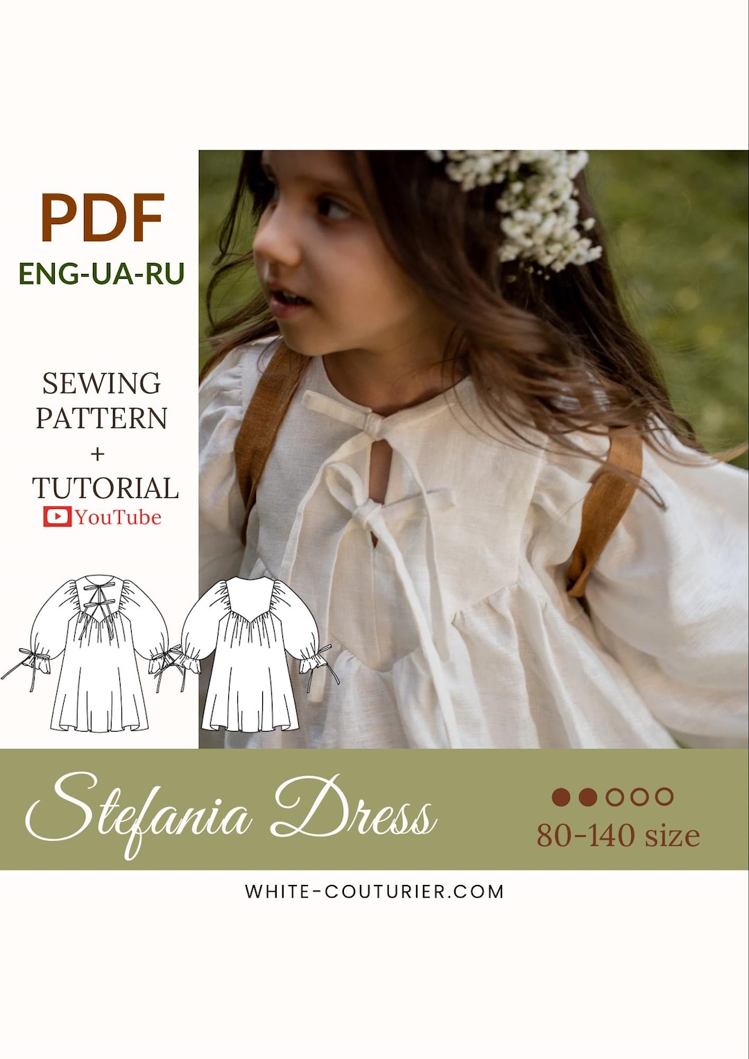 Stefania Dress PDF Sewing Pattern + Video & PDF Tutorial — Girls Long ...