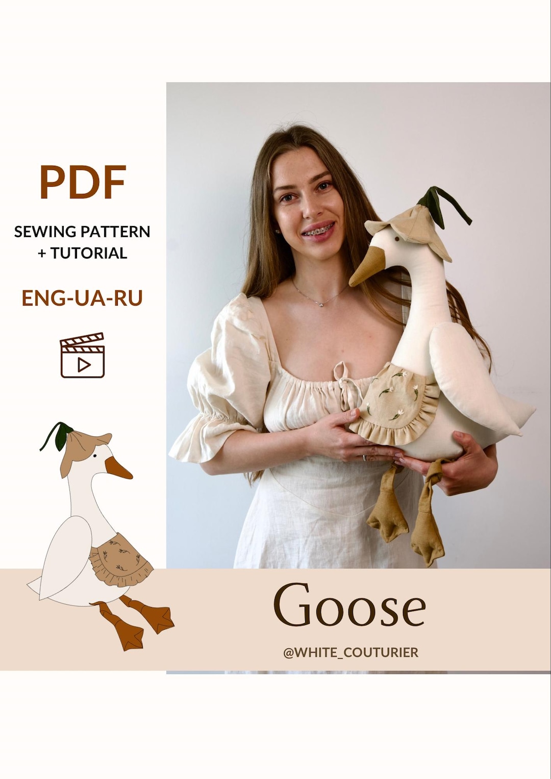 Easter Goose Sewing Pattern PDF 43cm, Silly Goose With Easter Outfit ...