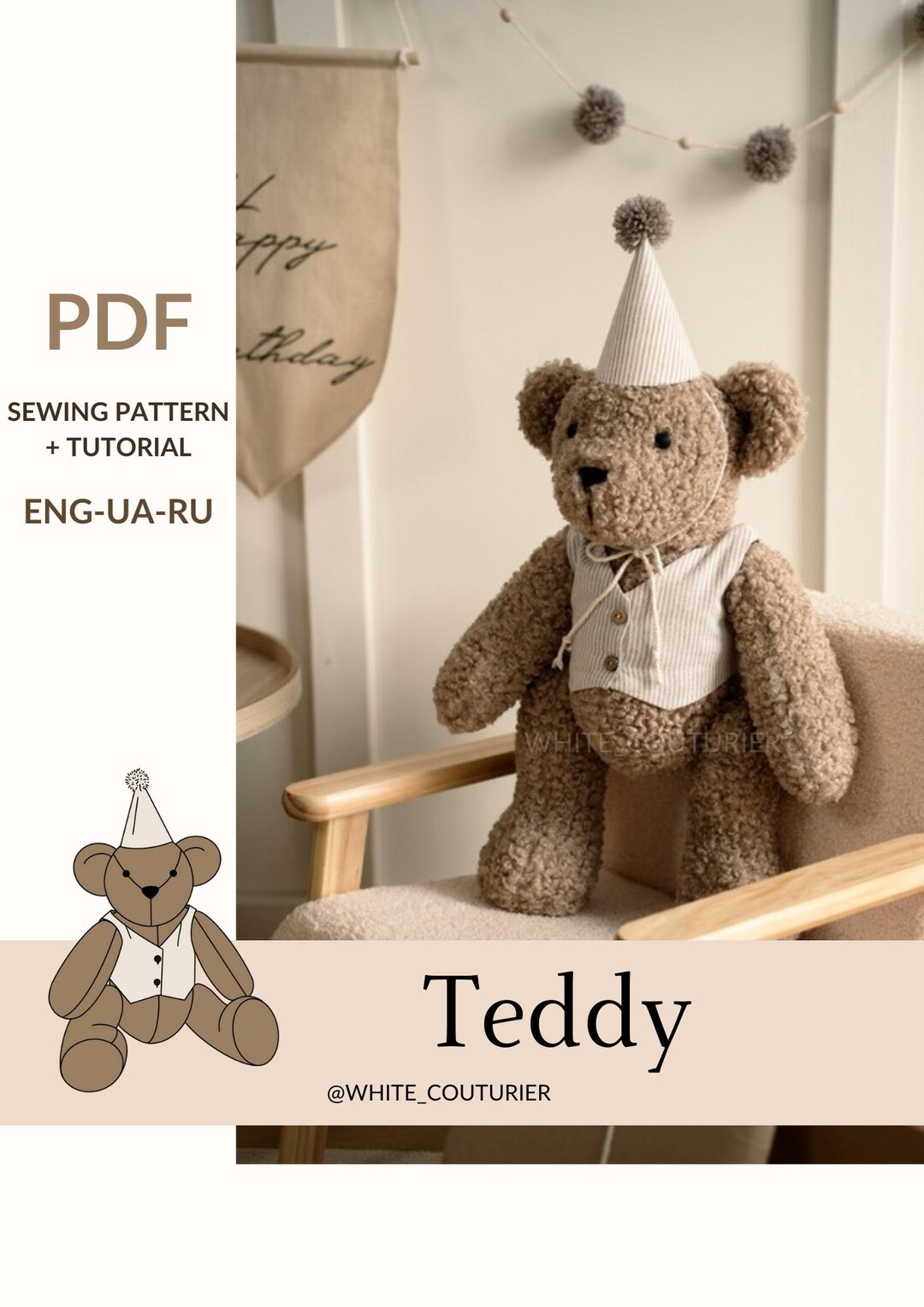 Teddy Bear PDF Sewing Pattern and Tutorial, Eco Toy Sewing Pattern ...