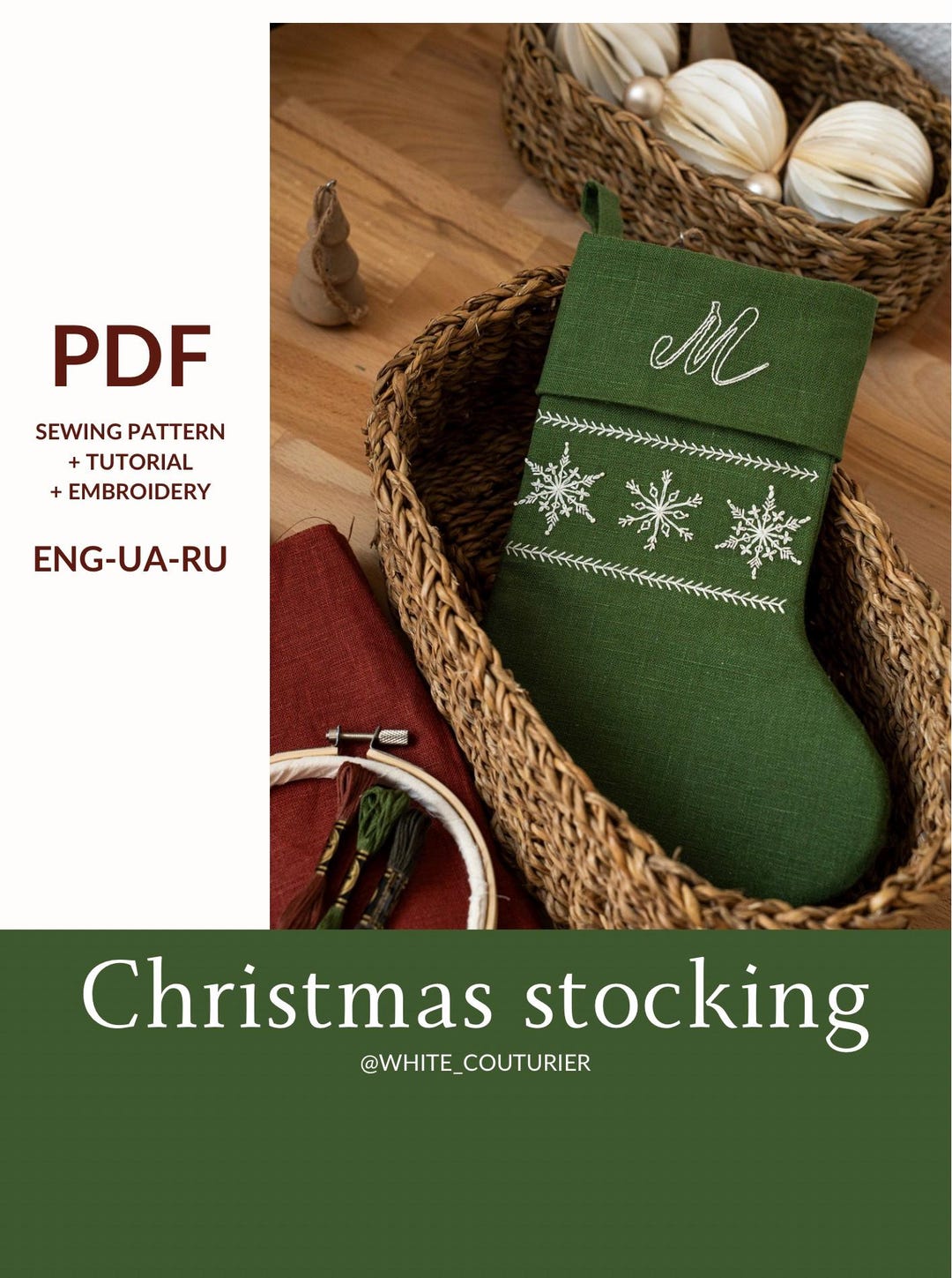 Scandinavian Christmas Stocking Sewing Pattern PDF Step by Step ...