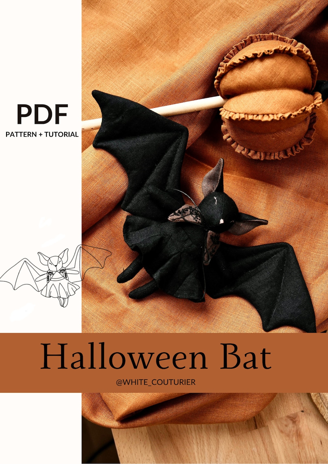Halloween Bat Plush Sewing Pattern PDF (13 Cm) — Stuffed Animal Bat ...