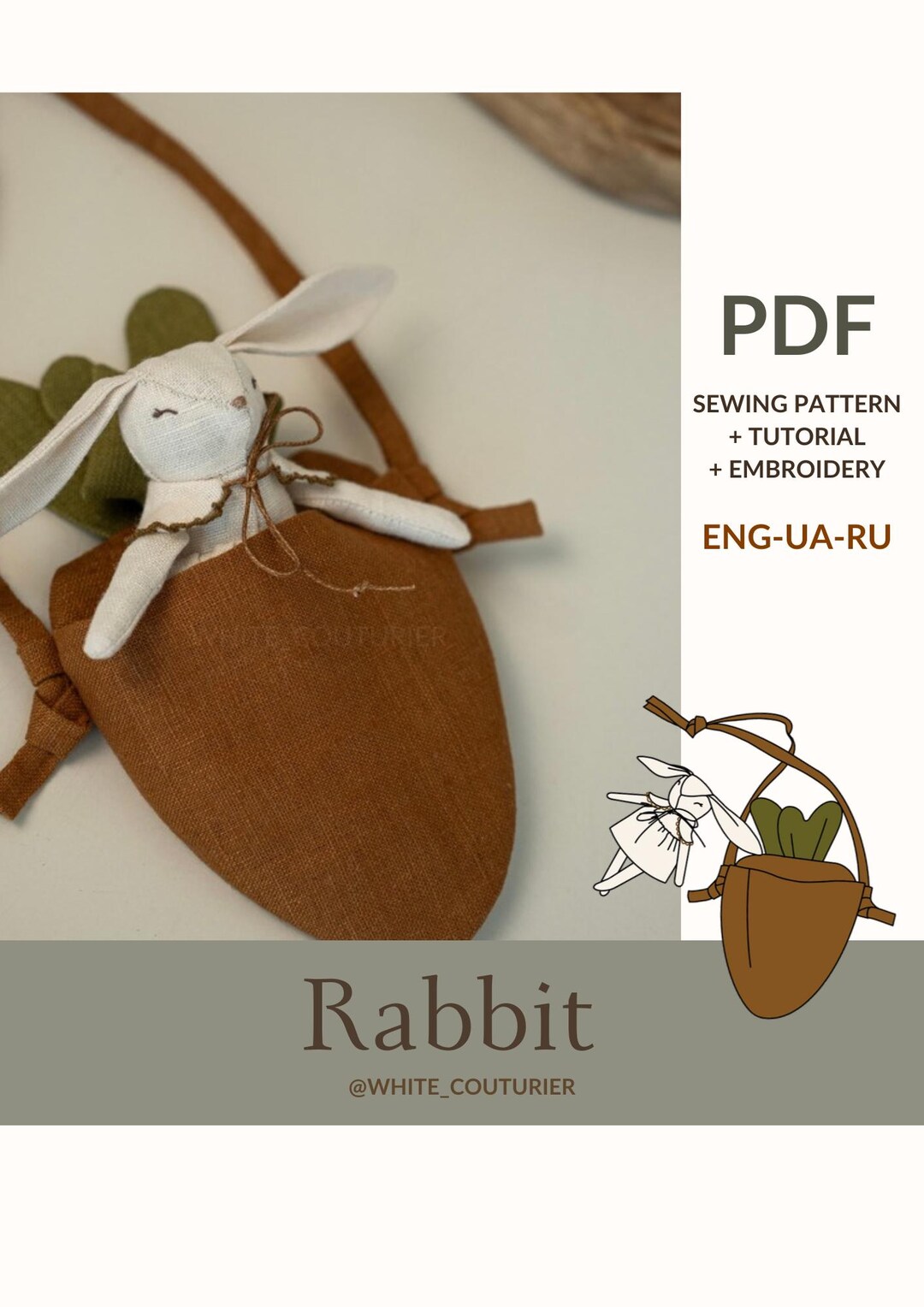 Rabbit With Bag PDF Pattern and Tutorial, Eco Toy Sewing Pattern ...
