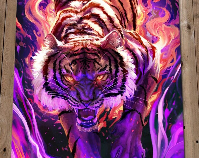 Angry Tiger With Fiery Whiskers and Glowing Eyes Poster 18x24in - Etsy