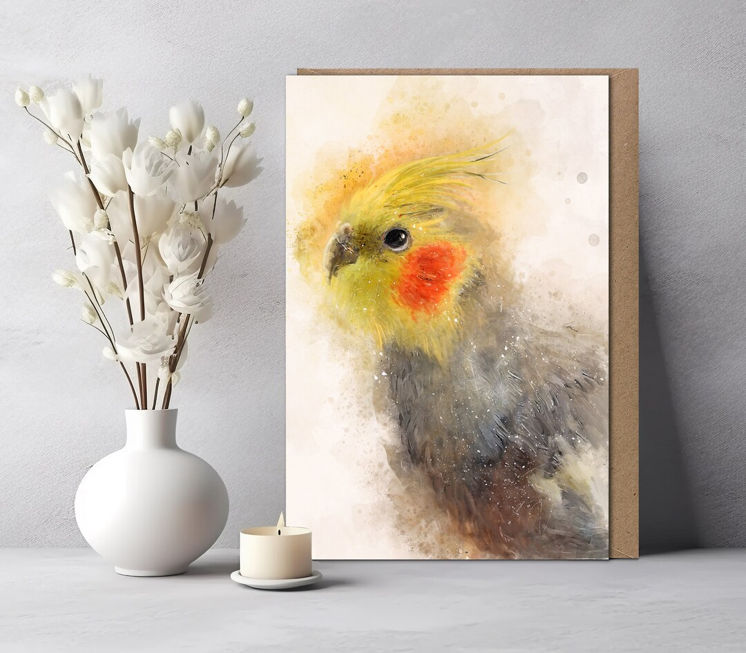 Cockatiel Greeting Card, Blank Pet Bird Celebration Card, Illustrated ...