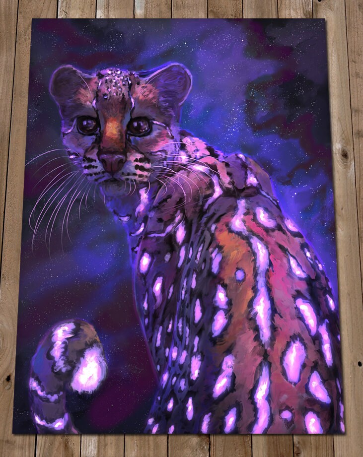 Pink Animal Art Margay Cat Art Print Purple Red Gold - Etsy